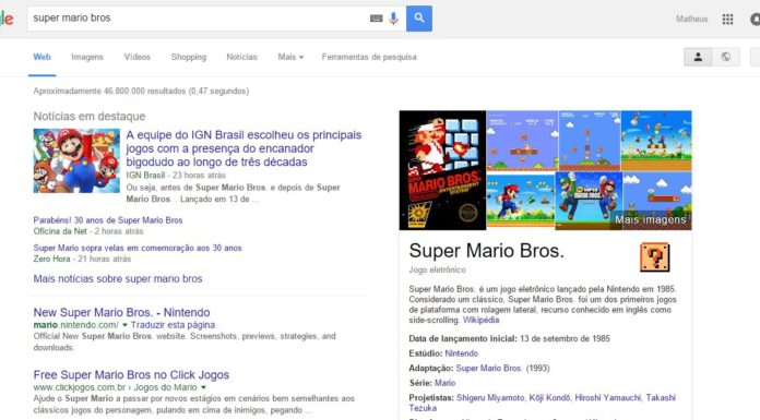 Google comemora 30 anos de Super Mario Bros com Easter Egg nos ...